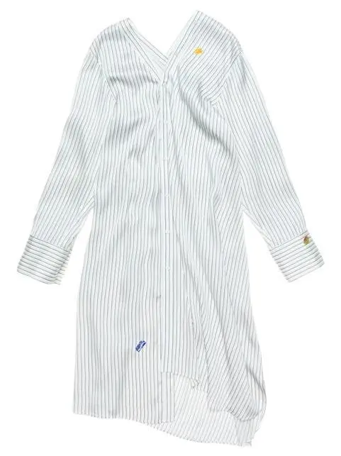 Acne Studios Striped V-neck Dress With Asymmetrical Closure - White