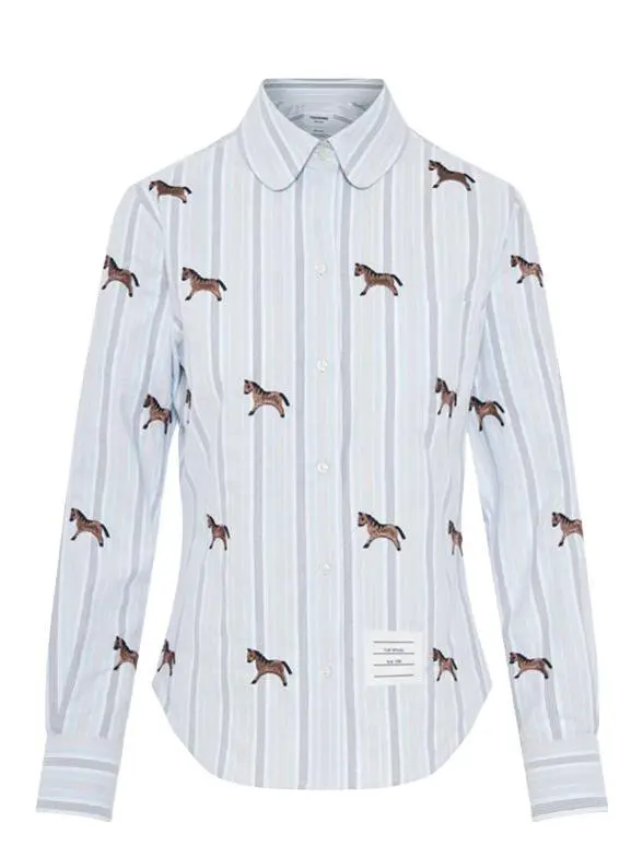 Thom Browne Horse-embroidered Striped Shirt - Medium Blue