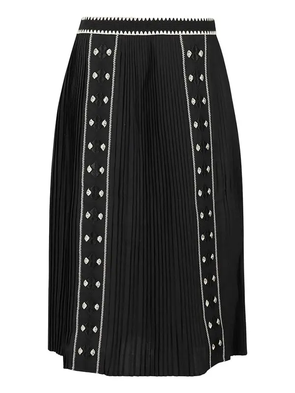 Ulla Johnson Embroidered Pleated Midi Skirt - Black
