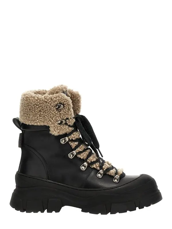 Brunello Cucinelli Round Toe Lace-up Ankle Boots - Black
