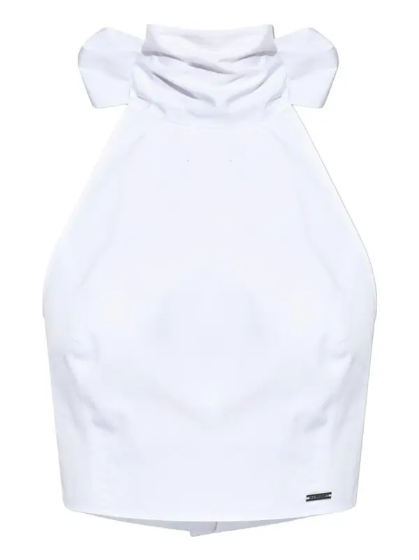 Dsquared2 Geometric Stand Collar Pussy Bow Top - White
