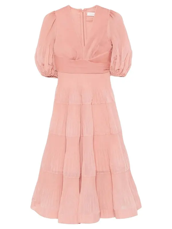 Zimmermann V-neck Short-sleeved Pleated Dress - Pink