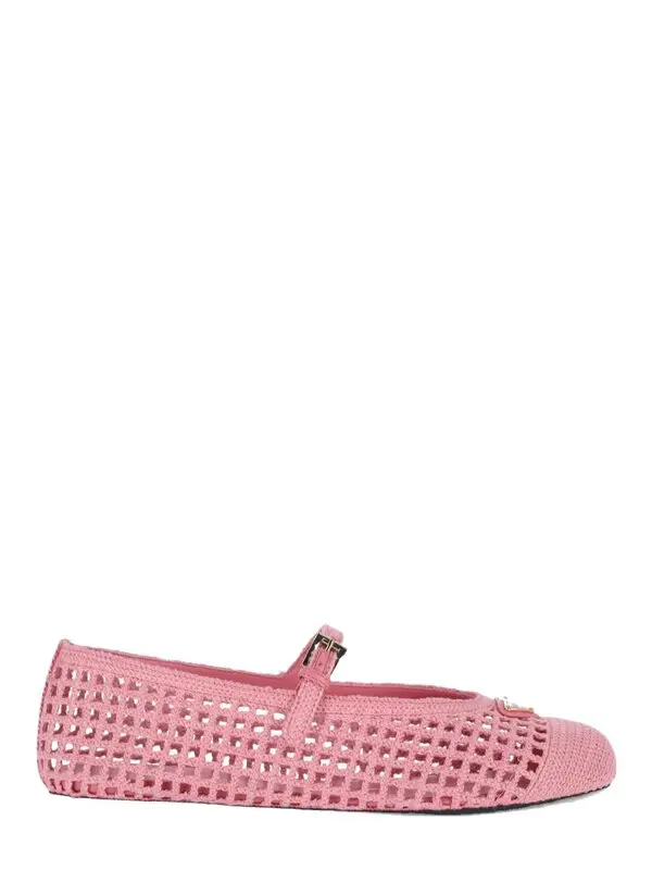 Prada Crocheted Ballet Flats With Buckle Detail - Begonia Powder