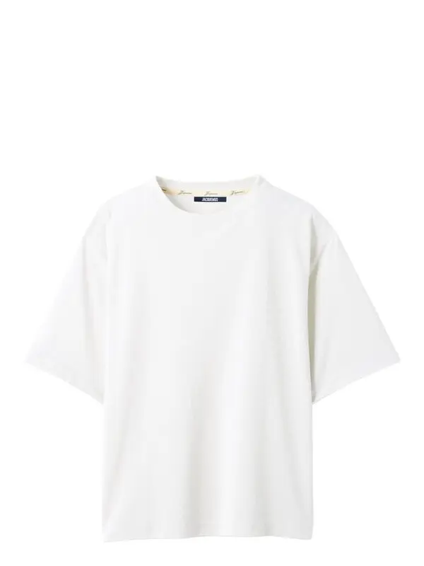 Jacquemus Crew Neck Short Sleeve T-shirt With Embroidered Logo Tag - White