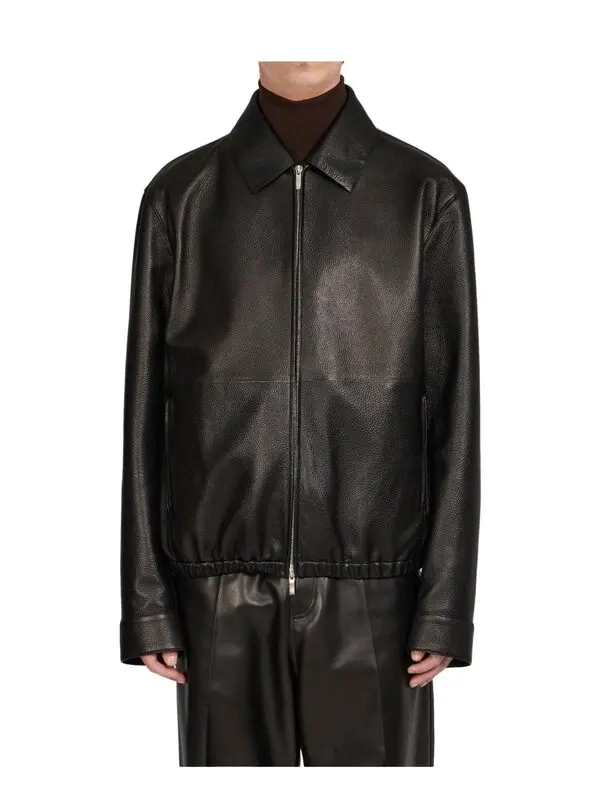 FERRAGAMO Leather Zip-up Jacket - Black