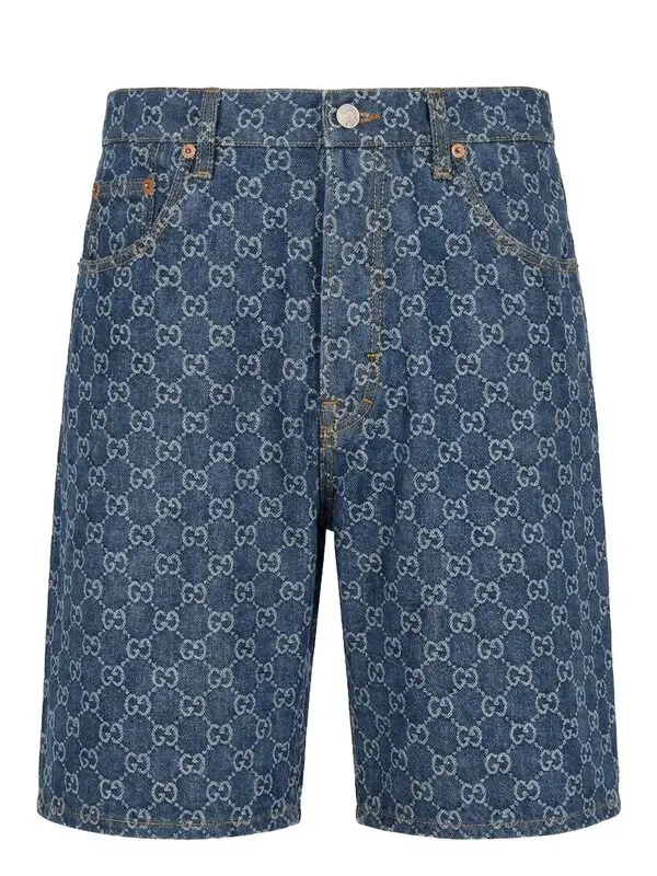 Gucci Low Waist Gg Denim Jacquard Shorts - Blue
