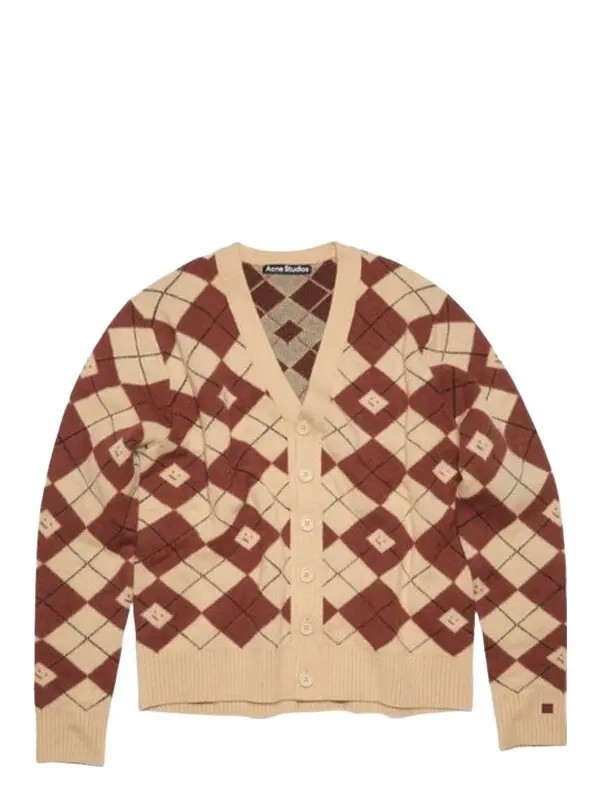 Acne Studios Logo-appliqué Diamond-pattern Cardigan - Nude