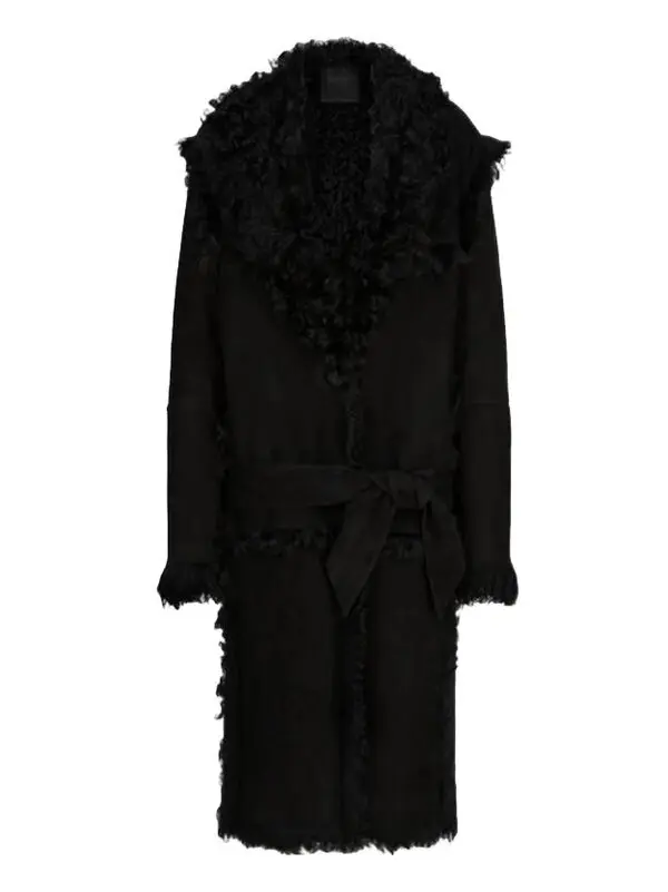 Attico Long Coat With Belt - Black