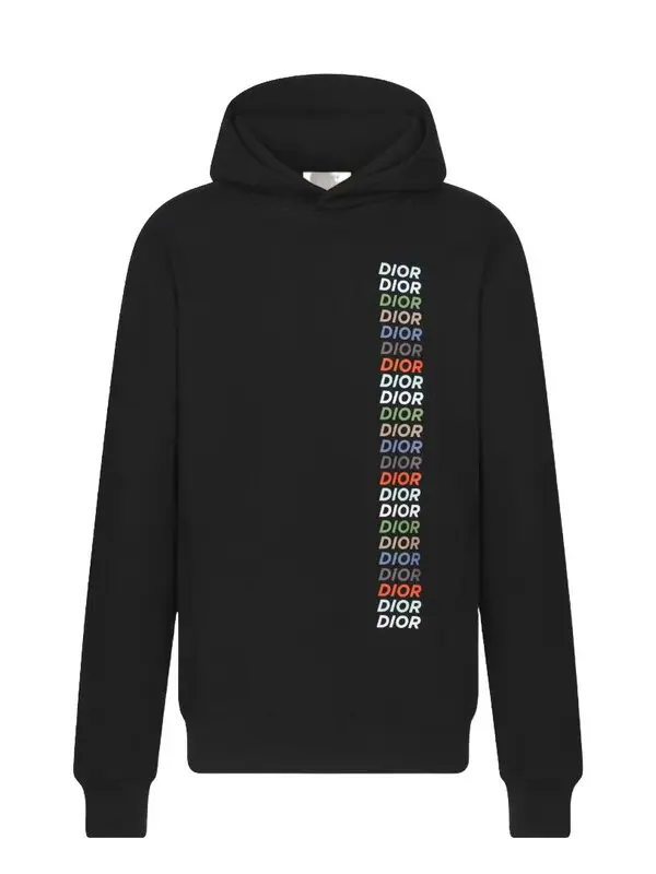 Dior Logo Print Long Sleeve Hoodie - Black