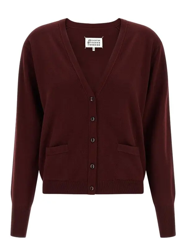 MAISON MARGIELA Long-sleeved V-neck Cardigan - Bordeaux