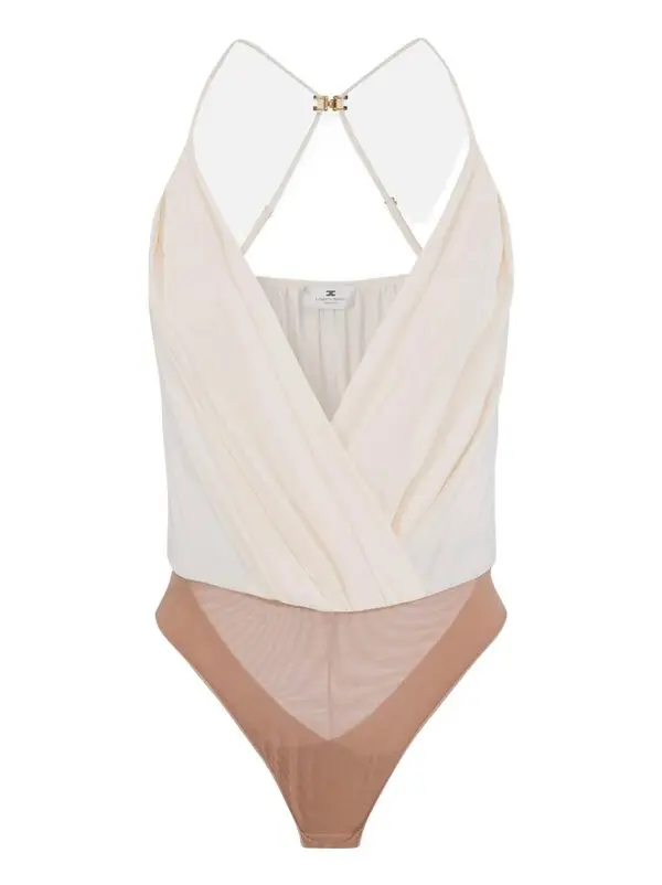 Elisabetta Franchi Georgette Bodysuit Top With Logo Embellishment - Butter