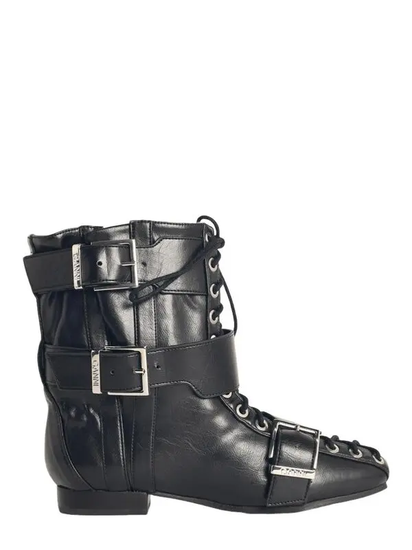 GANNI Buckled Lace-up Boots - Black