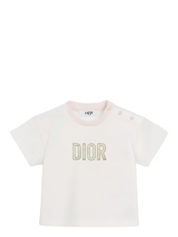 Dior Cotton Poplin T-shirt With Floral Pattern And Logo Appliqu - Ivory