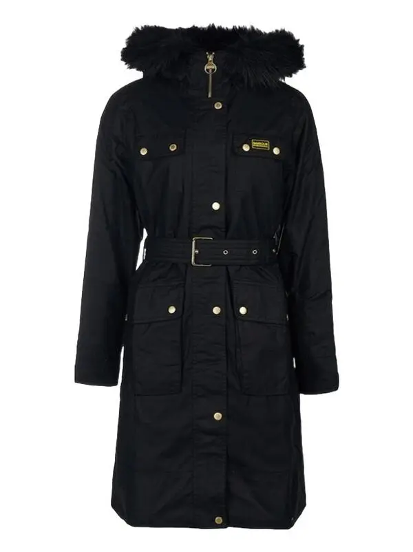 Barbour Long-sleeved Coat With Hood And Belt - Black