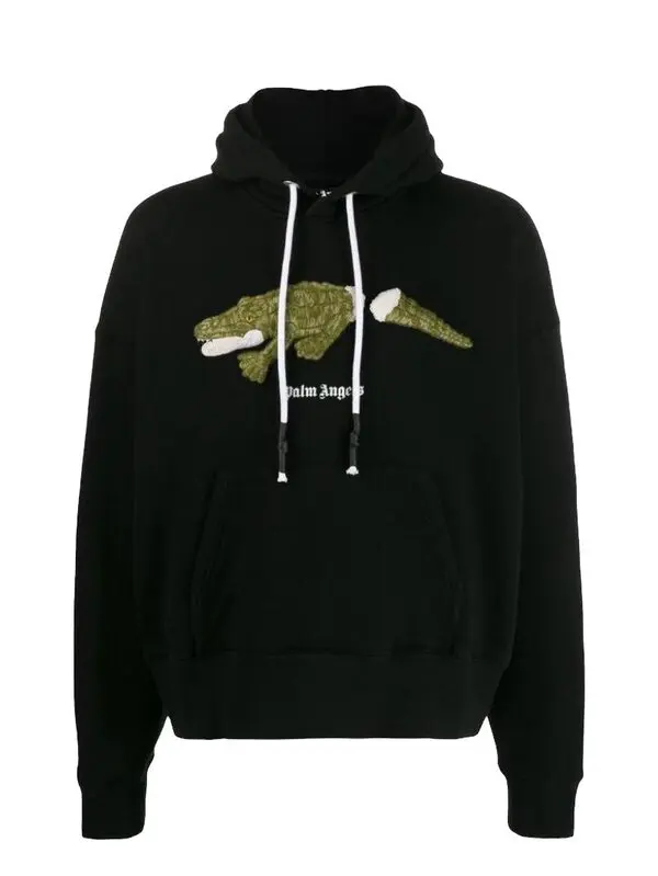 Palm Angels Crocodile Print Hoodie - Black