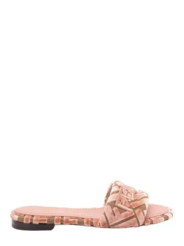 Fendi Logo-motif Velvet Slip-on Sandals - Pink