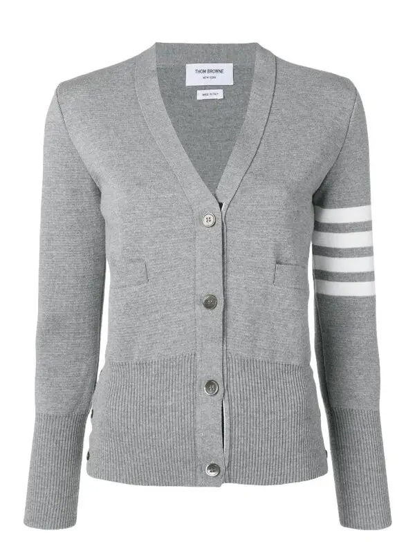 Thom Browne 4-bar Milano Stitch Buttoned Cardigan - Light Gray