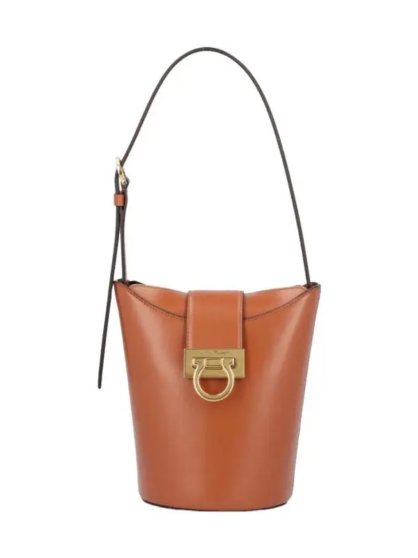 FERRAGAMO Trifolio Shoulder Bucket Bag - Brown