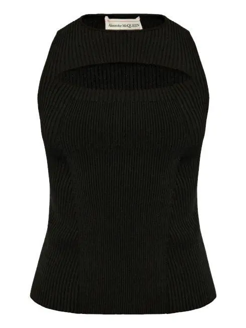 Alexander McQueen Ribbed Knit Cut-out Top - Black