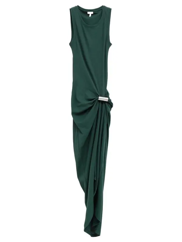 Loewe Draped Fine-ribbed Midi Dress - Green