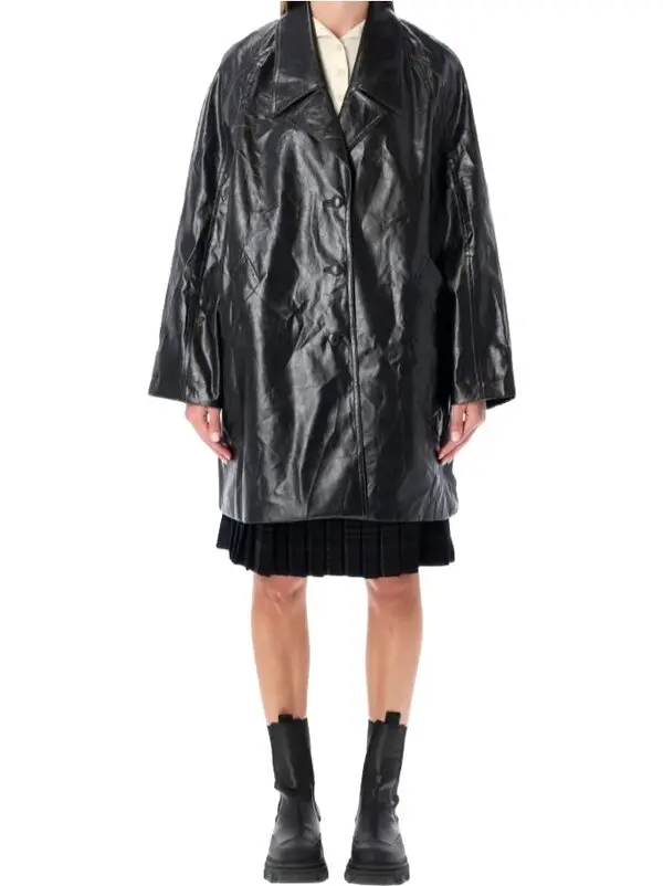 LOW CLASSIC Oversized Faux Leather Coat - Black