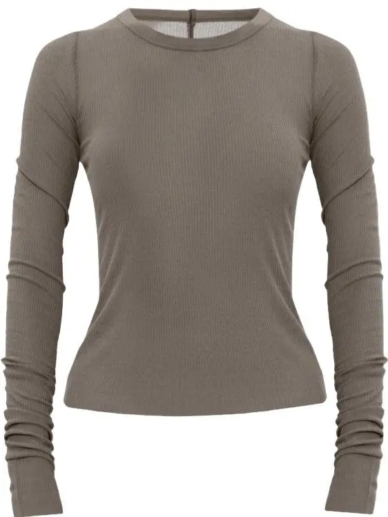 Rick Owens Temple Cropped Rib Long Sleeve T-shirt - Gray