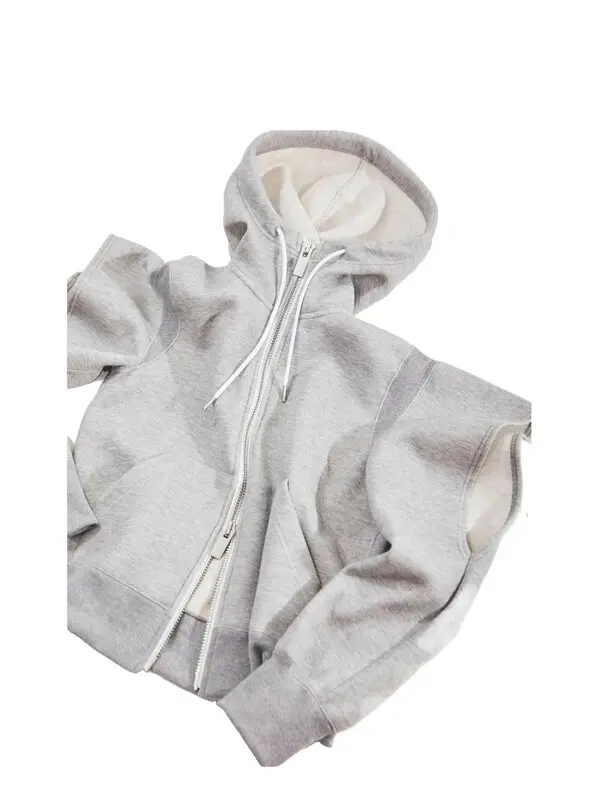 Sacai Sponge Sweat Zip-up Hoodie With Cutout Shoulders - Gray
