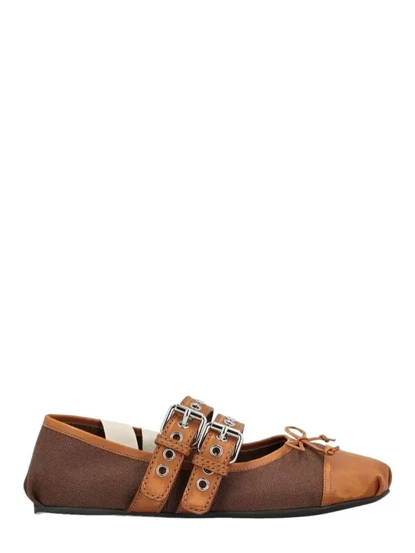 Miu Miu Ballerina Flats With Buckle And Bow Detailing - Brown