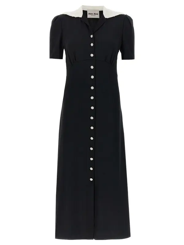 Miu Miu Embellished Short-sleeved Flared Dress - Black