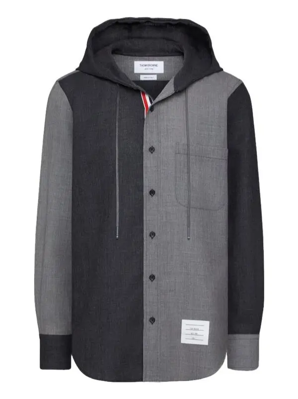 Thom Browne Rwb-striped Drawstring Hooded Shirt - Black