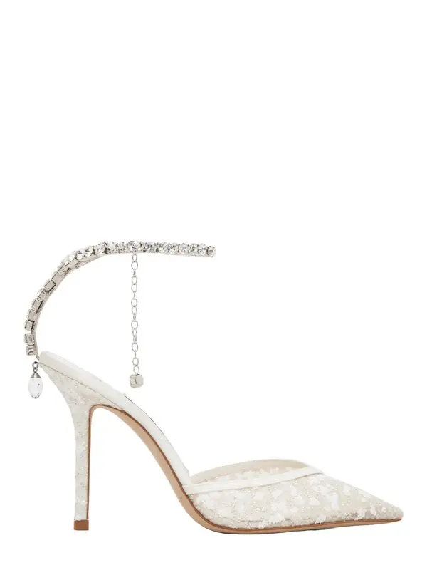 JIMMY CHOO Saeda 100 Pointed Toe Stiletto Sandals - Silver/white/crystal