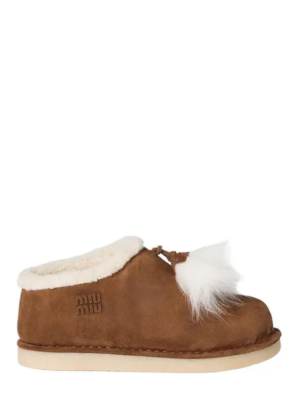 Miu Miu Suede And Shearling Mules With Tassel Detail - Cocoa Brown