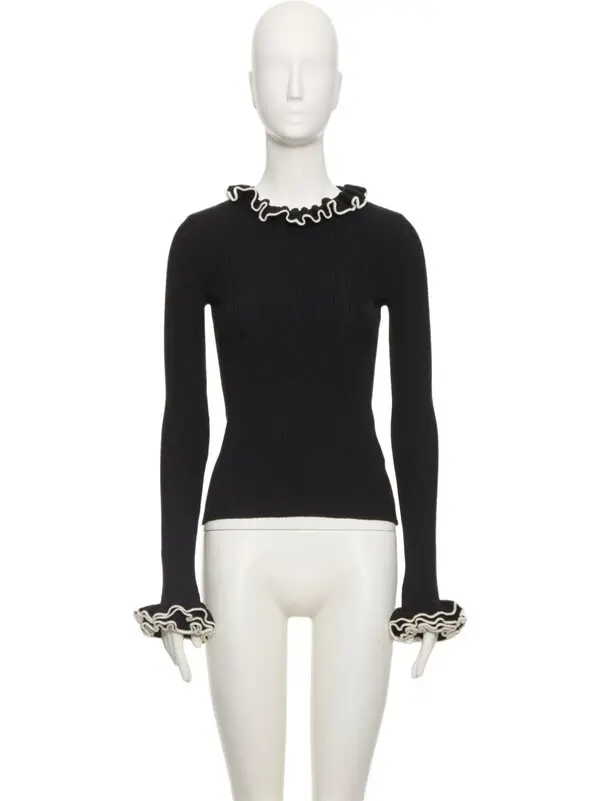 Valentino Garavani Long Sleeve Ruffled Knit Top - Black