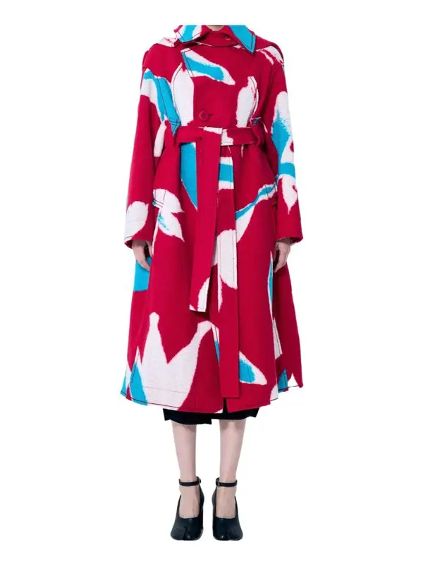 Issey Miyake Vigor Graphic Belted Coat - Red