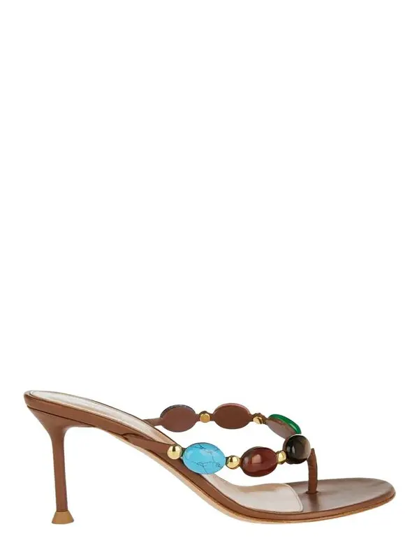 GIANVITO ROSSI Embellished Round Toe High Heel Sandals - Brown