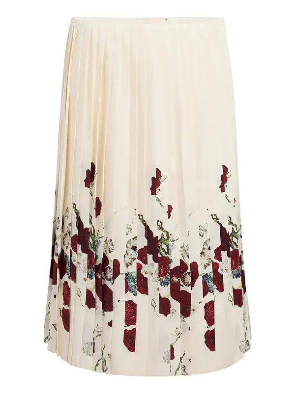 Khaite Anya Pleated Floral Midi Skirt - Cream Multi