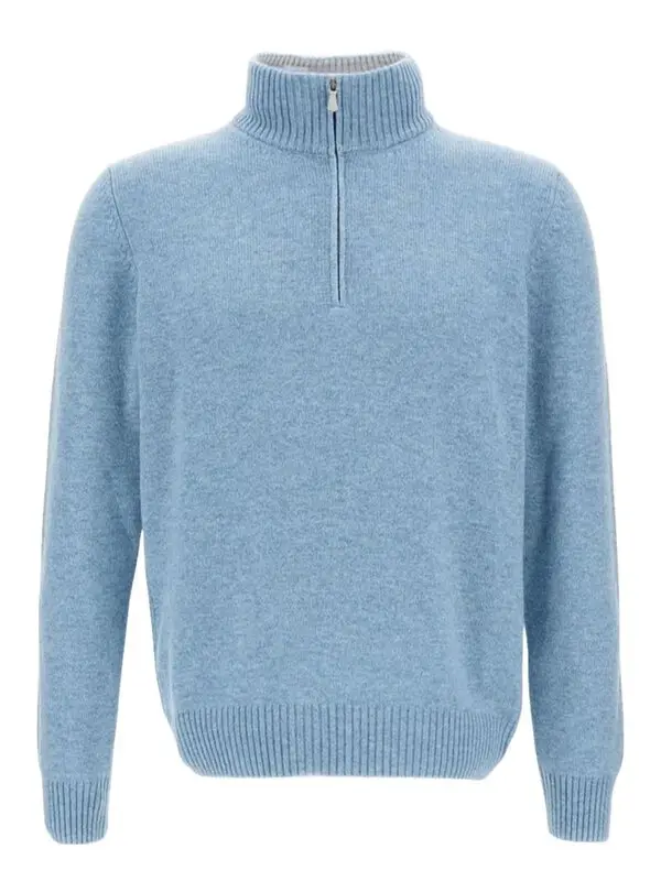 GRAN SASSO Long-sleeved Half-zip Jumper With Stand-up Collar - Clear Blue