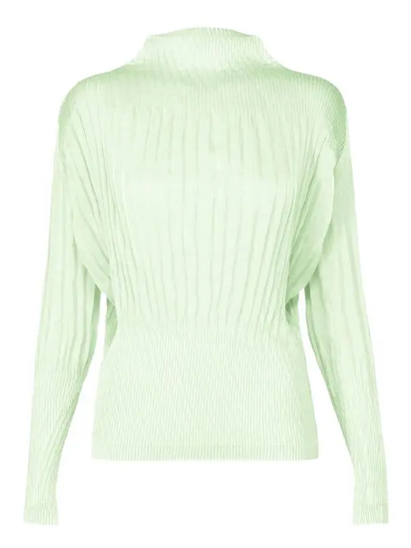 Issey Miyake High Neck Ribbed Long Sleeve Top - Mint