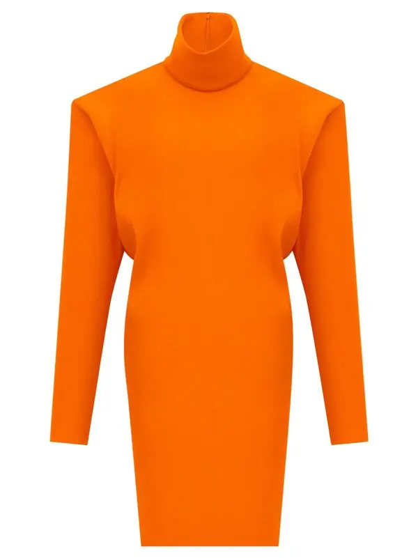 Saint Laurent High Neck Long Sleeve Mini Dress - Orange
