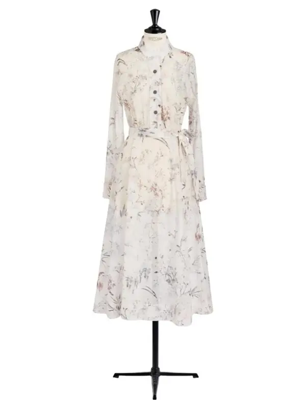 Dior Mid-length Printed Dress With Belt - White