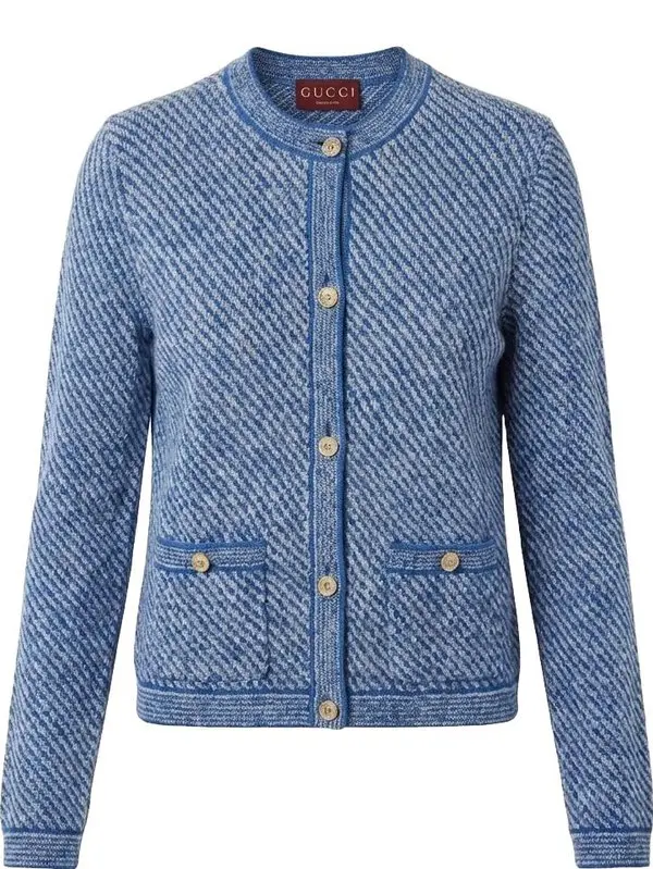 Gucci Fine Knit Crewneck Cardigan - Light Blue