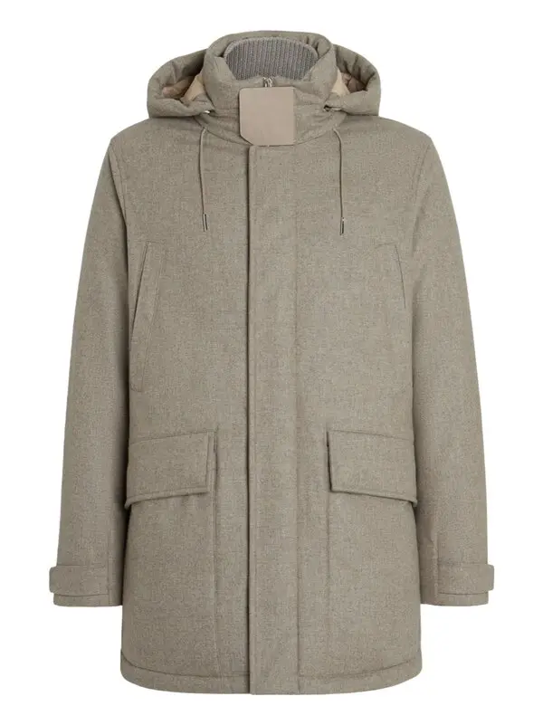 Zegna Hooded Parka Coat - Light Grayish Brown Mixed