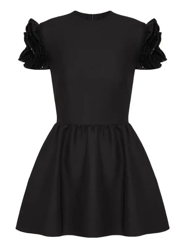Valentino Garavani Ruffled Sleeve Crewneck Dress - Black