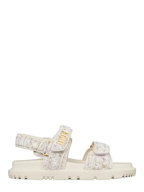 Dior Open-toed Flat Sandals With Gold Tone Logo And Adjustable Straps - White