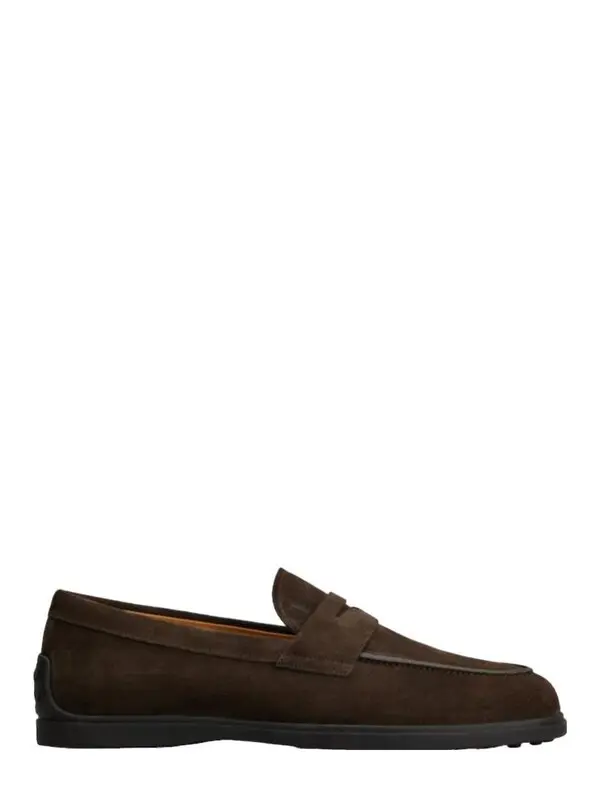 TOD'S Round Toe Suede Loafers - Brown