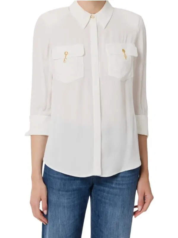Elisabetta Franchi Three-quarter Sleeve Shirt With Golden Metal Details - Ivory