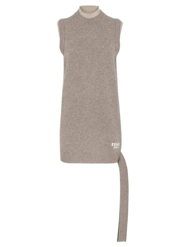 Fendi Logo Intarsia-knit Sleeveless Mini Dress - Grey