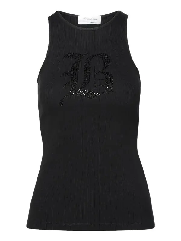 Blumarine Logo Embellished Ribbed-knit Tank Top - Black