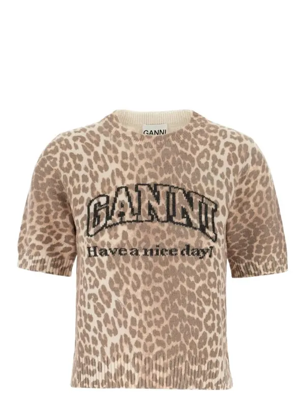 GANNI Crew Neck Short Sleeve Knit Sweater - No