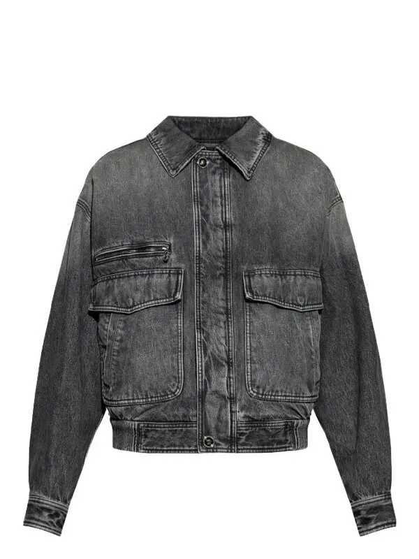 Versace Long-sleeved Denim Jacket With Zipped Pocket - Grey